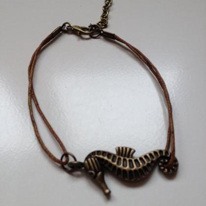Seahorse Bracelet 121- Friendship Bronze Charm Waxed Cotton Bracelet ...