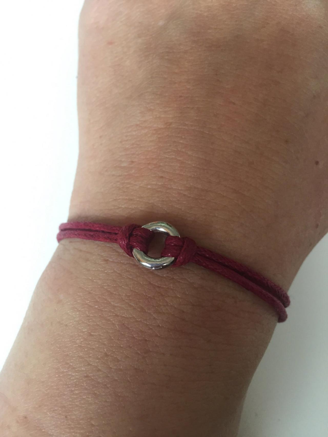Red Waxed Cotton Bracelet 314- Rocker Friendship Metal Ring Waxed ...