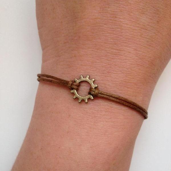 Gear Bracelet 143- Friendship Bronze Charm Steampunk Waxed Cotton ...