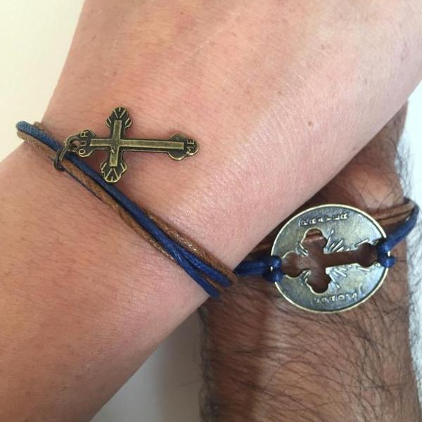 Matching Couples Men Women Bracelets 269- Cross Round Charm Friendship ...