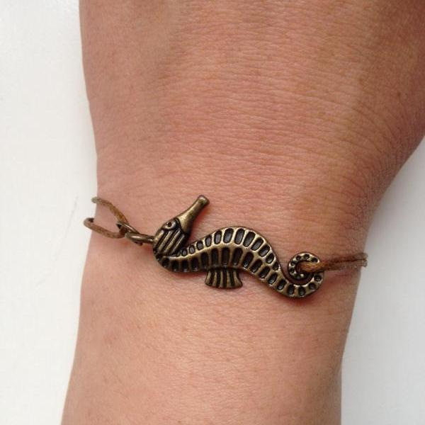 Seahorse Bracelet 121- Friendship Bronze Charm Waxed Cotton Bracelet ...