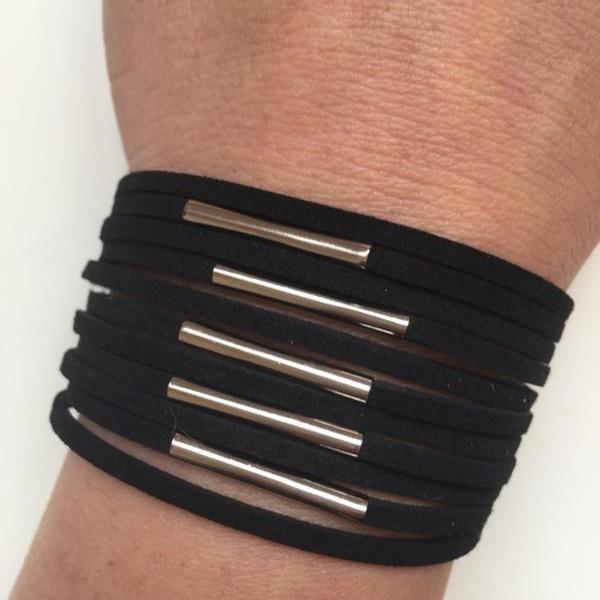 Faux Suede Bracelet 193- Friendship Black Faux Suede Cuff Bracelet ...