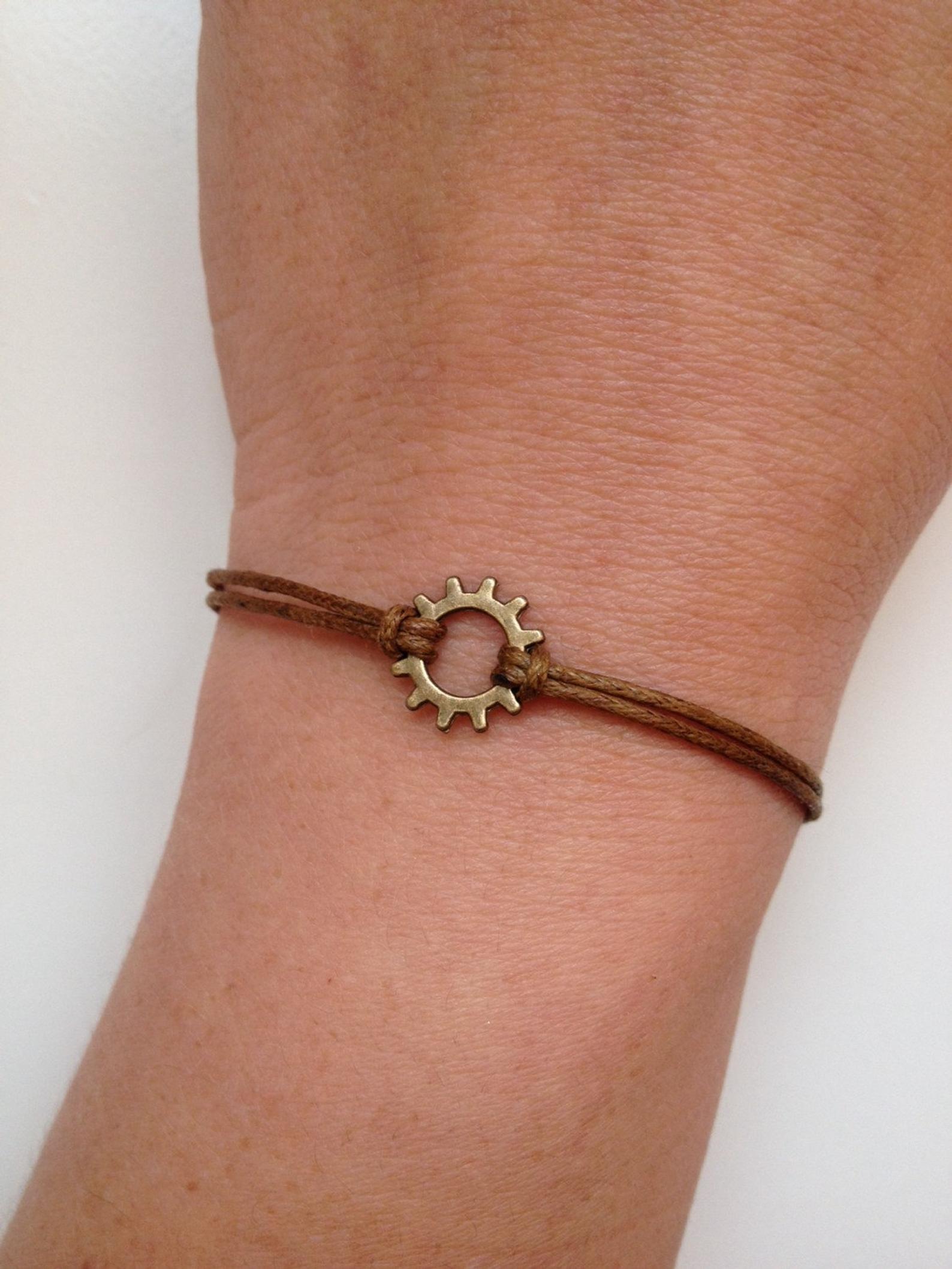 Gear Bracelet 143- Friendship Bronze Charm Steampunk Waxed Cotton ...