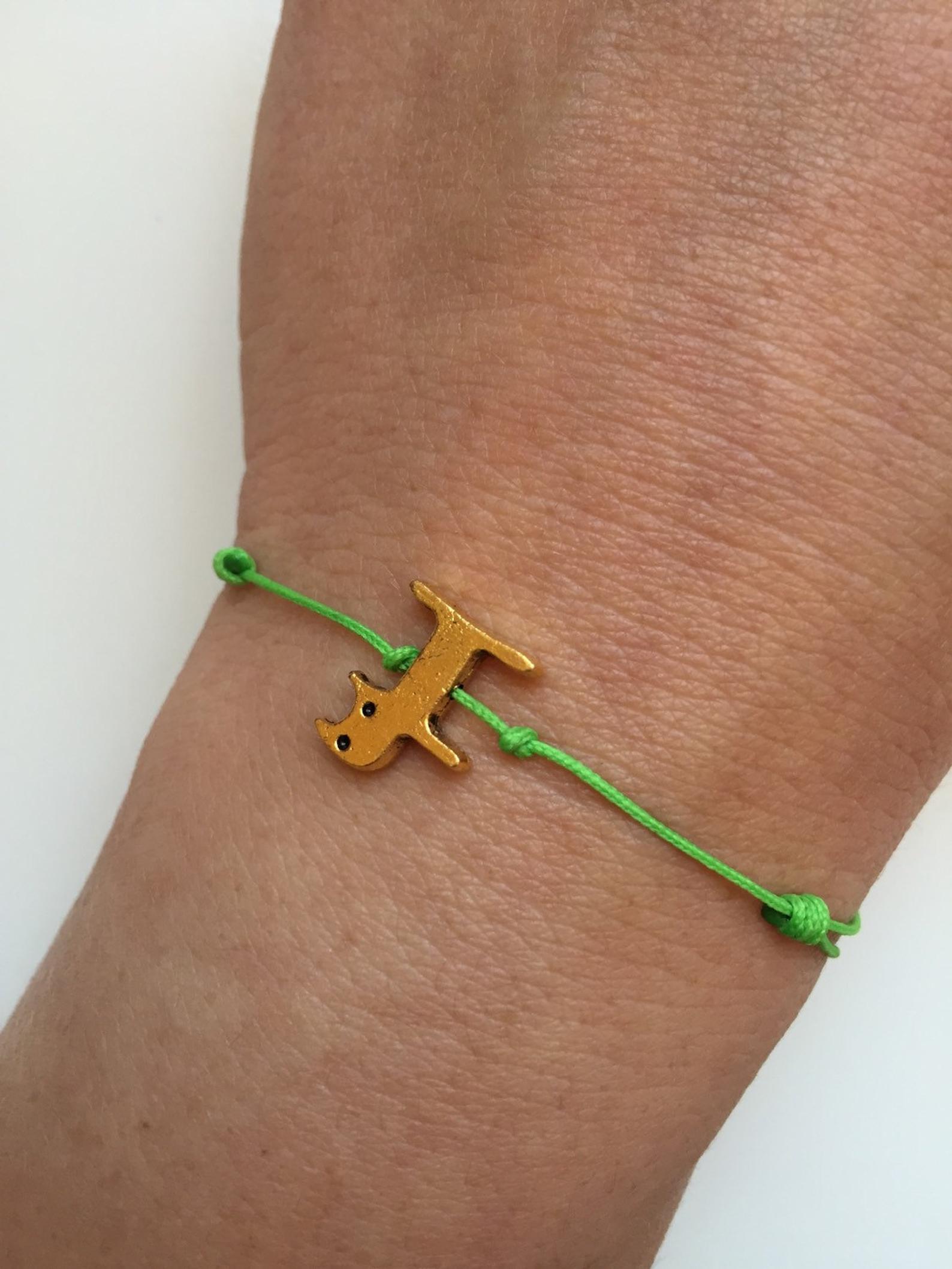 Cat Bracelet 230- Friendship Gold Cat Charm Nylon Cord Bracelet Cat ...