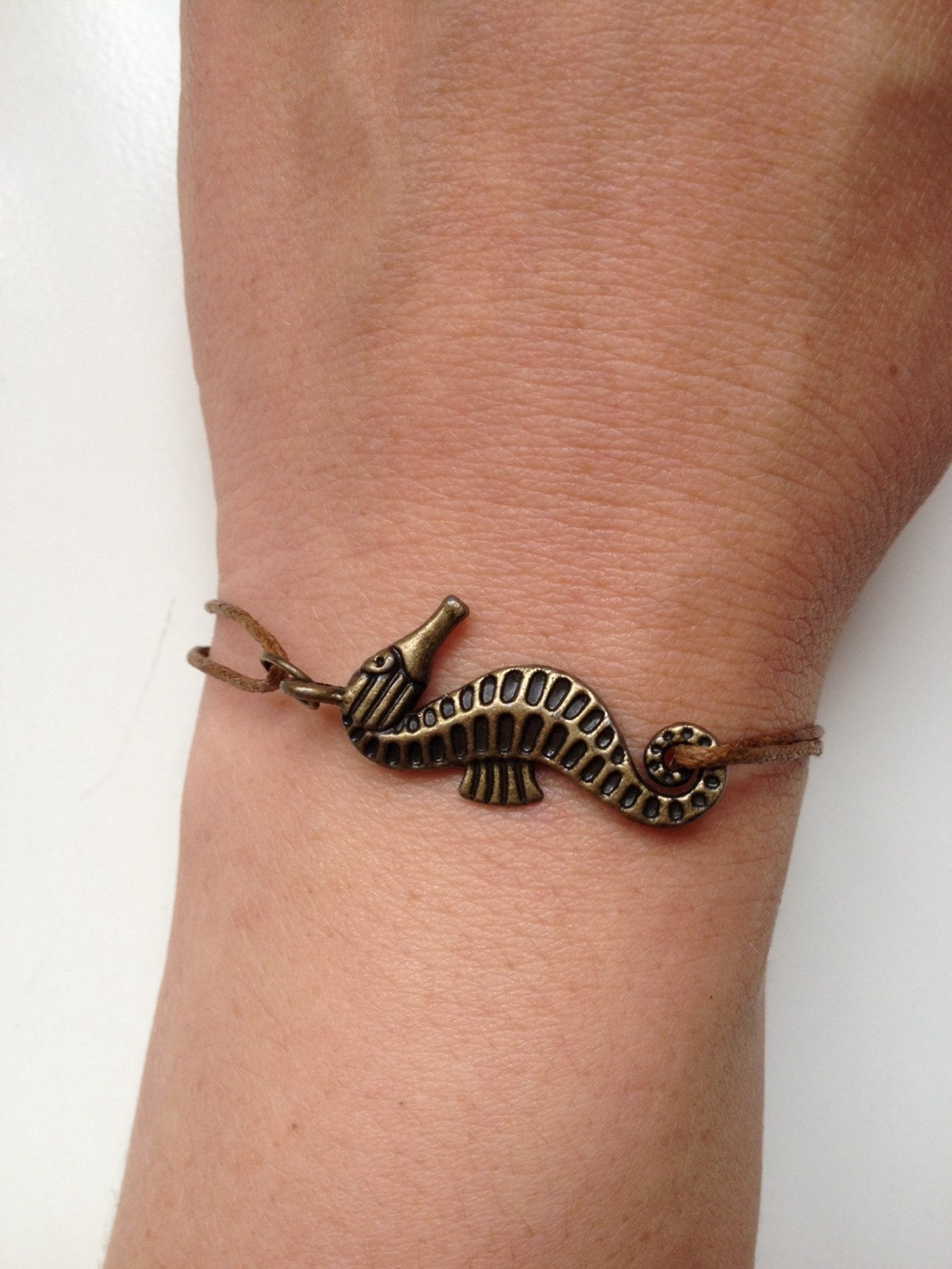 Seahorse Bracelet 121- Friendship Bronze Charm Waxed Cotton Bracelet ...