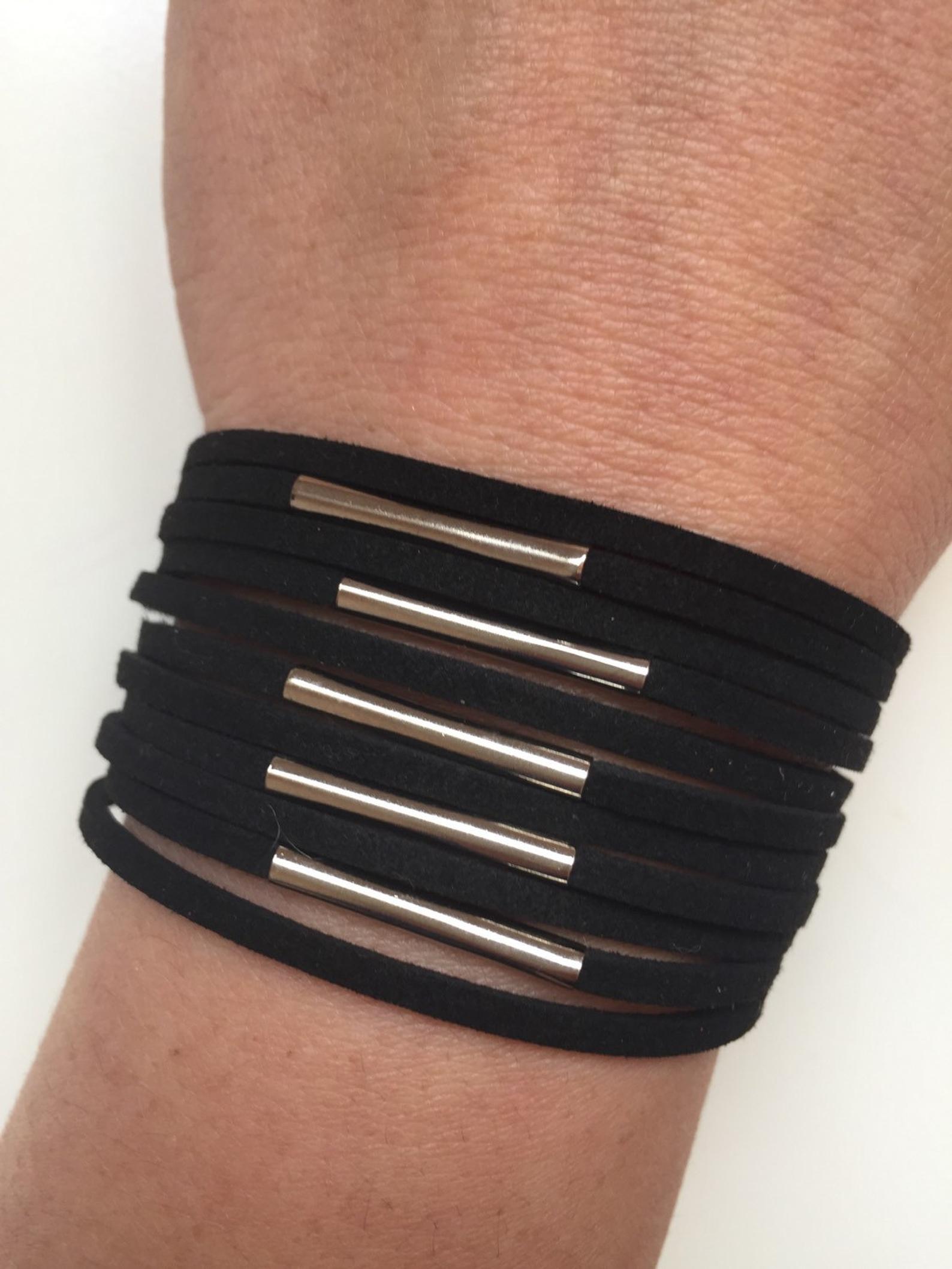 Faux Suede Bracelet 193- Friendship Black Faux Suede Cuff Bracelet ...